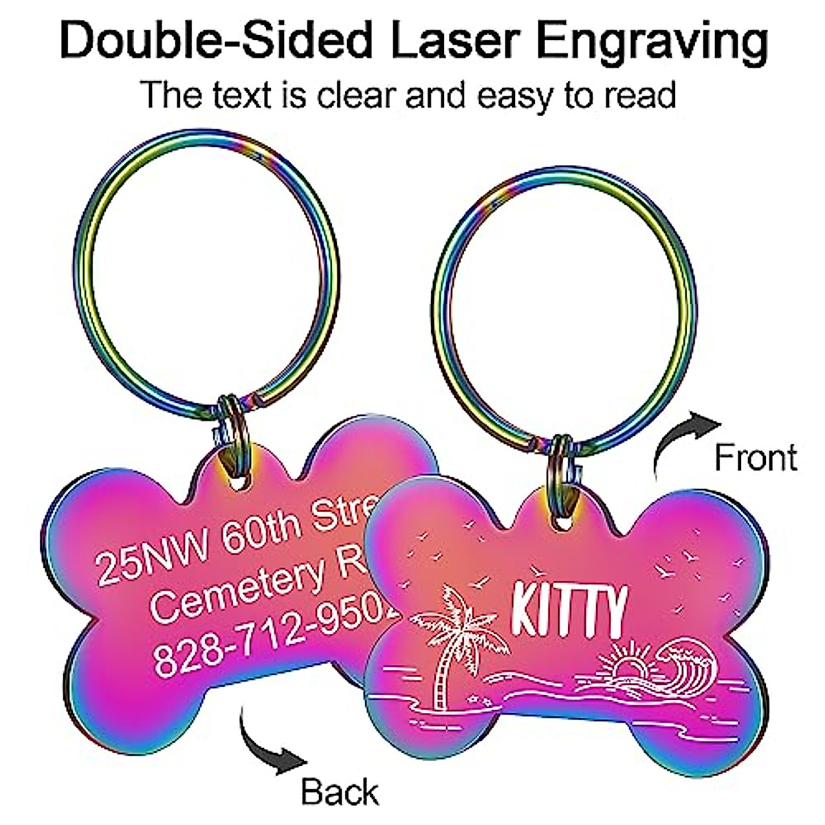 Atdesk Stainless Steel Pet ID Tag, Custom Dog Tag for Pets Engraved Name, Address & Phone Number, Personalized Dog Tags and Cat Tags, Dog ID Tag for Dogs, Dog Bone Tag(S Multi)