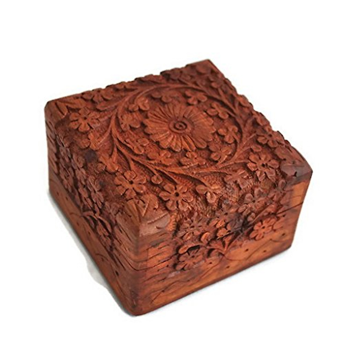 Artncraft Jewelry Box Novelty Item, Unique Artisan Traditional Hand Carved Rosewood Jewelry Box From India Inside
