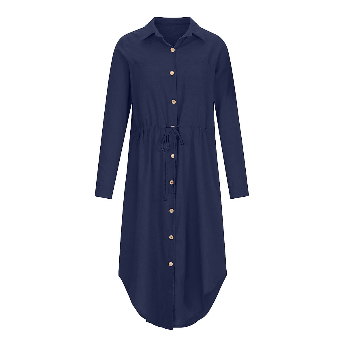 Ceboyel Linen Shirt Dresses for Women Button Down Drawstring Causal Dress Plain Long Maxi Dresses Trendy Ladies Outfits 2023 Sundresses for Women Navy 2X