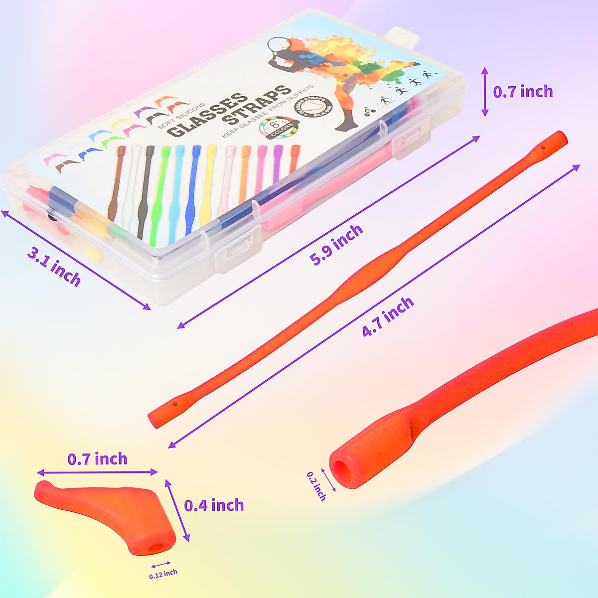 MOLDERP Kids Eyeglasses Straps - Eyeglass Strap Holder, Eyewear Retainer, Silicone Anti Slip Holder For Glasses, Silicone Elastic Sports Toddlers Glasses Strap with Ear Grip Hooks,8 Colors (Mix)