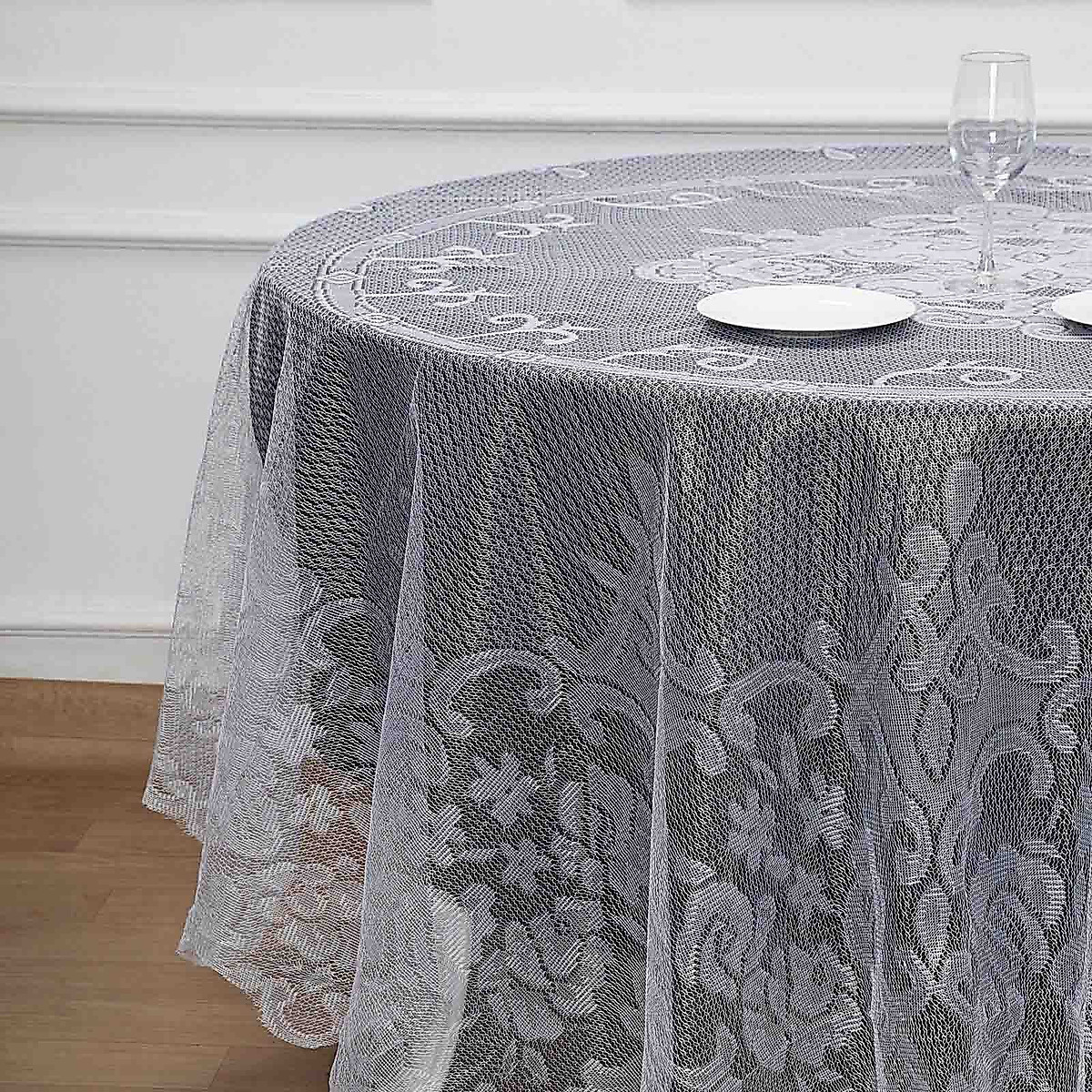 Tableclothsfactory 90" White Premium Lace Round Tablecloth for Banquet Party Wedding Event Home Decor