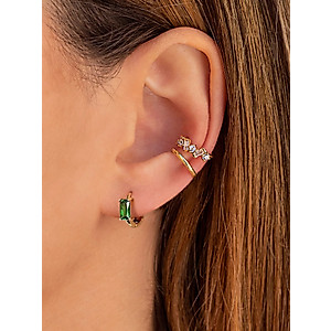 Small Gold Hoop Earrings for Women 14K Gold Plated Hoops Tiny Hypoallergenic Cubic Zirconia Cartilage Gold Huggie Hoop Earrings for Women (Green)