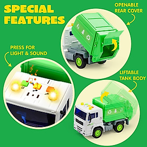 JOYIN 4 Pcs 7" Long Vehicle Toy Set, Toddlers Cars with Lights and Siren Sound, Including Play Police Car, School Bus, Toy Garbage Truck, Ambulance Toy, Birthday Party Gifts Toys for Boys 3-5