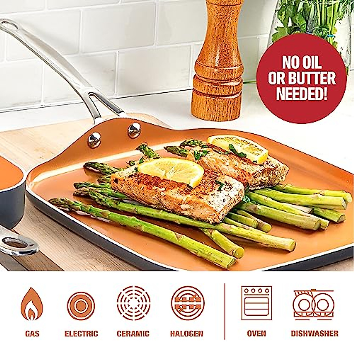 Gotham Steel Nonstick Griddle Pan for Stove Top – 10.5 Inch Ceramic Flat Pan, Square Pan For Cooking Eggs Pancakes And More, Square Frying Pan, Stay Cool Handle, Oven / Dishwasher Safe, Non Toxic