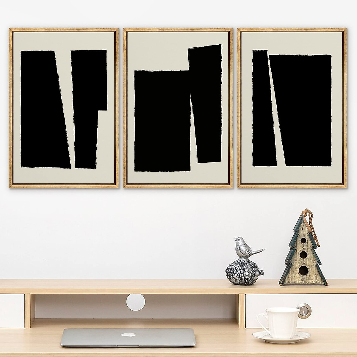 SIGNLEADER Framed Canvas Print Wall Art Set Geometric Black Contemporary Color Block Abstract Shapes Illustrations Modern Art Minimalism Decorative for Living Room, Bedroom, Office - 24"x36"x3 NATURAL