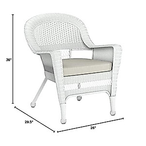 Jeco Wicker Chair with Tan Cushion, Set of 2, White/W00206-