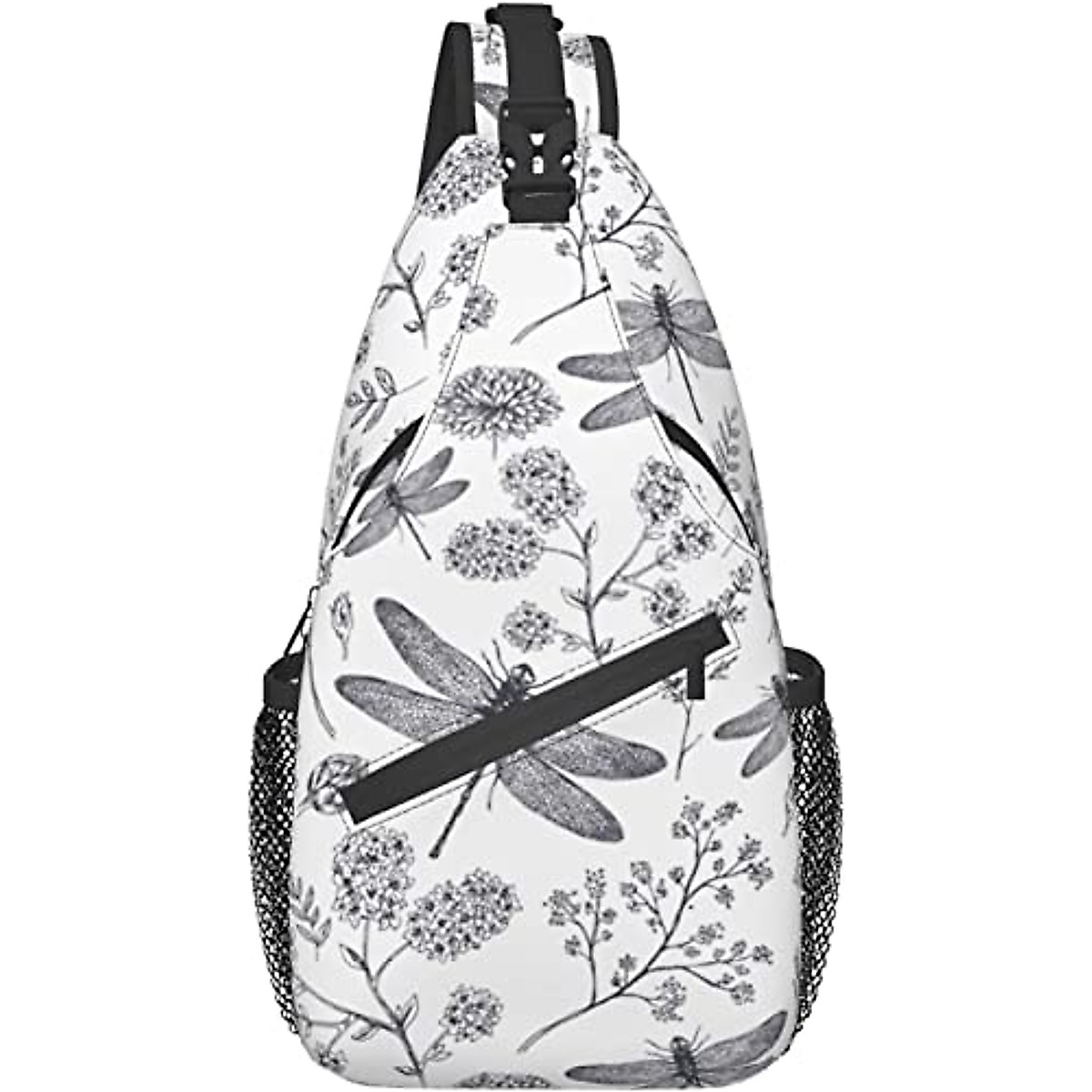 Sling Bag Dragonfly Botanical Flower Hand Drawn Hiking Daypack Crossbody Shoulder Backpack Travel Chest Pack for Men Women