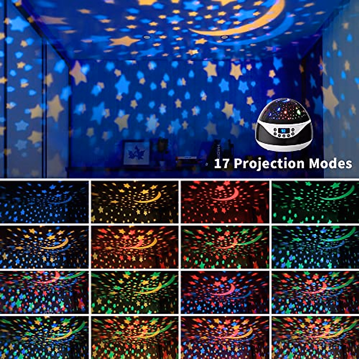 NeasupLife Star Night Light Projector for Kids,Baby Night Light Sensory Lights Starry Stars Projector with Timer & Music & Remote Control,360 ° Rotating,Gifts for 2-5-8-10 Year Old Boys (Black)