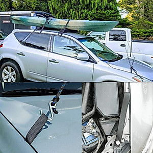 Alfa Gear Heavy Duty Hood and Trunk Straps,16.4ft 1/4" Ratchet Tie Down Rope Ultimate Solution kit for Trailing The Kayak/Canoe/SUP/Surfboard