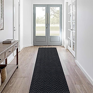 LITA Customized Size Hallway Runner Rug with Rubber Backing, Backed Non-Slip Waterproof, Washable Outdoor Indoor Carpet for Floor, Entryway, Kitchen, Laundry, Balcony, Garage, Gray Triangle, 2' x 12'