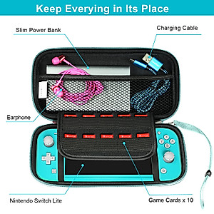 ivoler Carrying Case for Nintendo Switch Lite, Ultra Slim Portable Hard Shell Pouch Travel Game Bag for Switch Lite Accessories Holds 10 Game Cards,Turquoise
