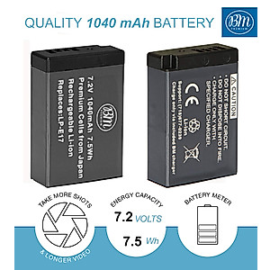 BM 3-Pack of LP-E17 Batteries and Charger for Canon EOS R8, EOS R10, EOS R50, EOS R100, EOS RP, EOS M3, EOS M5, EOS M6 Mark II, Rebel T6i, T6s, T7i, T8i, SL2, SL3, EOS 750D, EOS 760D, EOS 8000D Camera