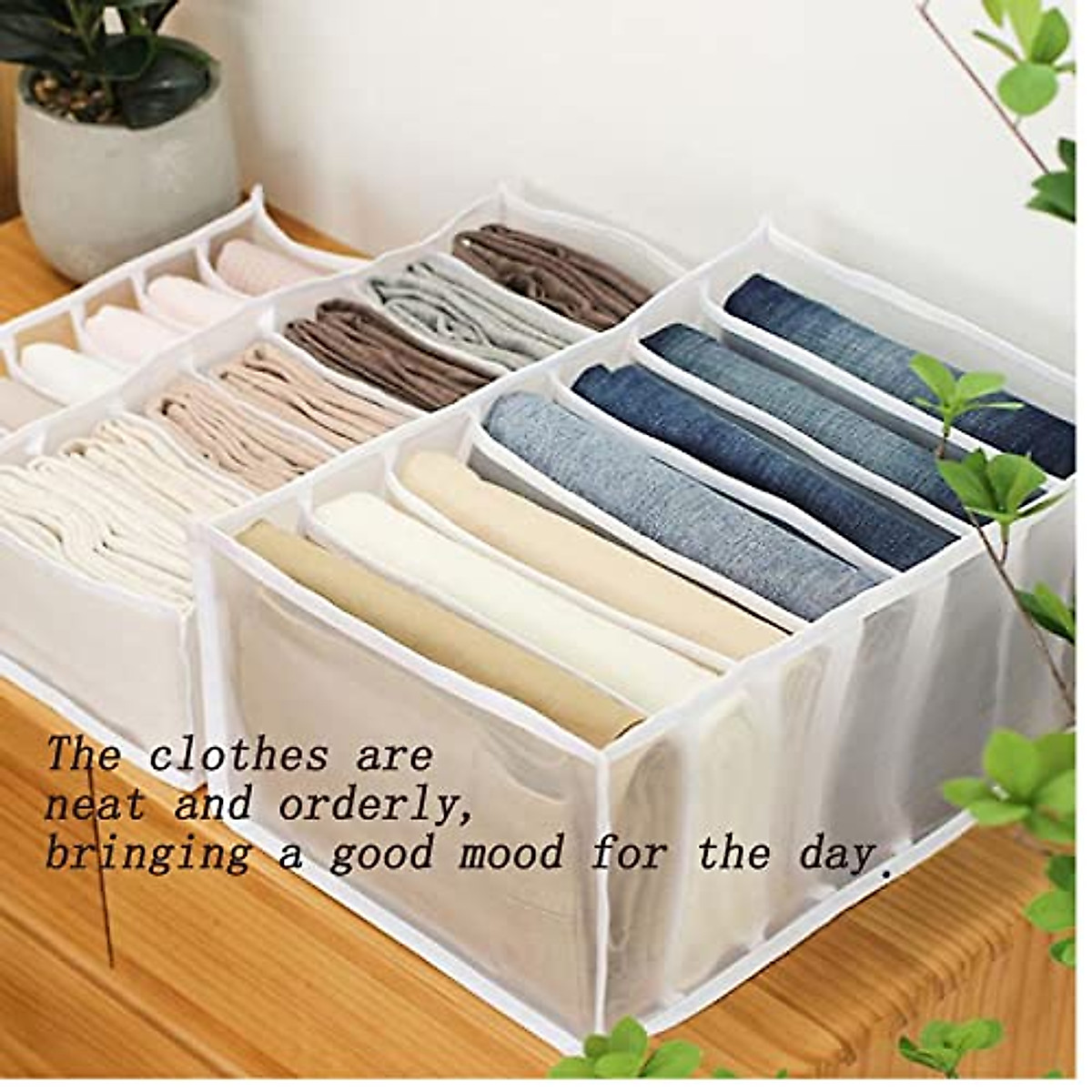 LOTSC 7 Grid Washable Wardrobe Clothes Organizer, Jeans Compartment Storage Box for Home (White 9-grid T-shirt)
