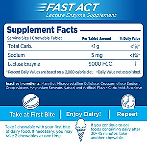 Lactaid Fast Act Lactose Intolerance Chewables with Lactase Enzymes, Vanilla, 60 Count (Pack of 1)