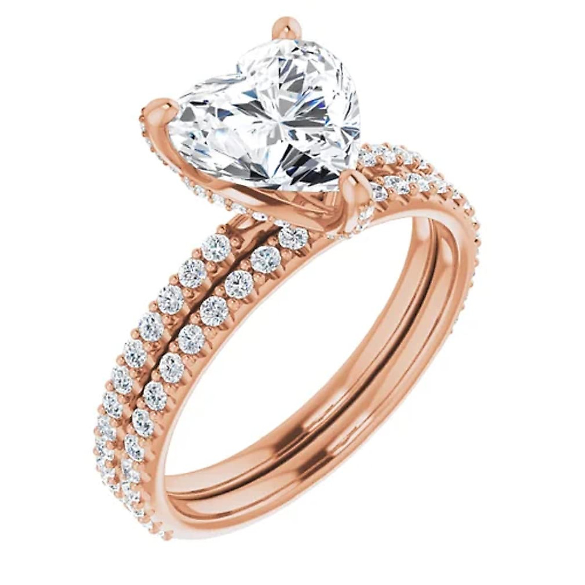 Solitaire Moissanite Engagement Ring Set, 2.75 CT Heart Cut Moissanite Diamond Bridal Wedding Ring Set for Womens, Birthday Gift, VVS1 Colorless, 10K 14K 18K Solid Gold, 925 Silver