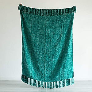 Decorative Cozy Chenille Throw Blanket with Fringe, Turquoise