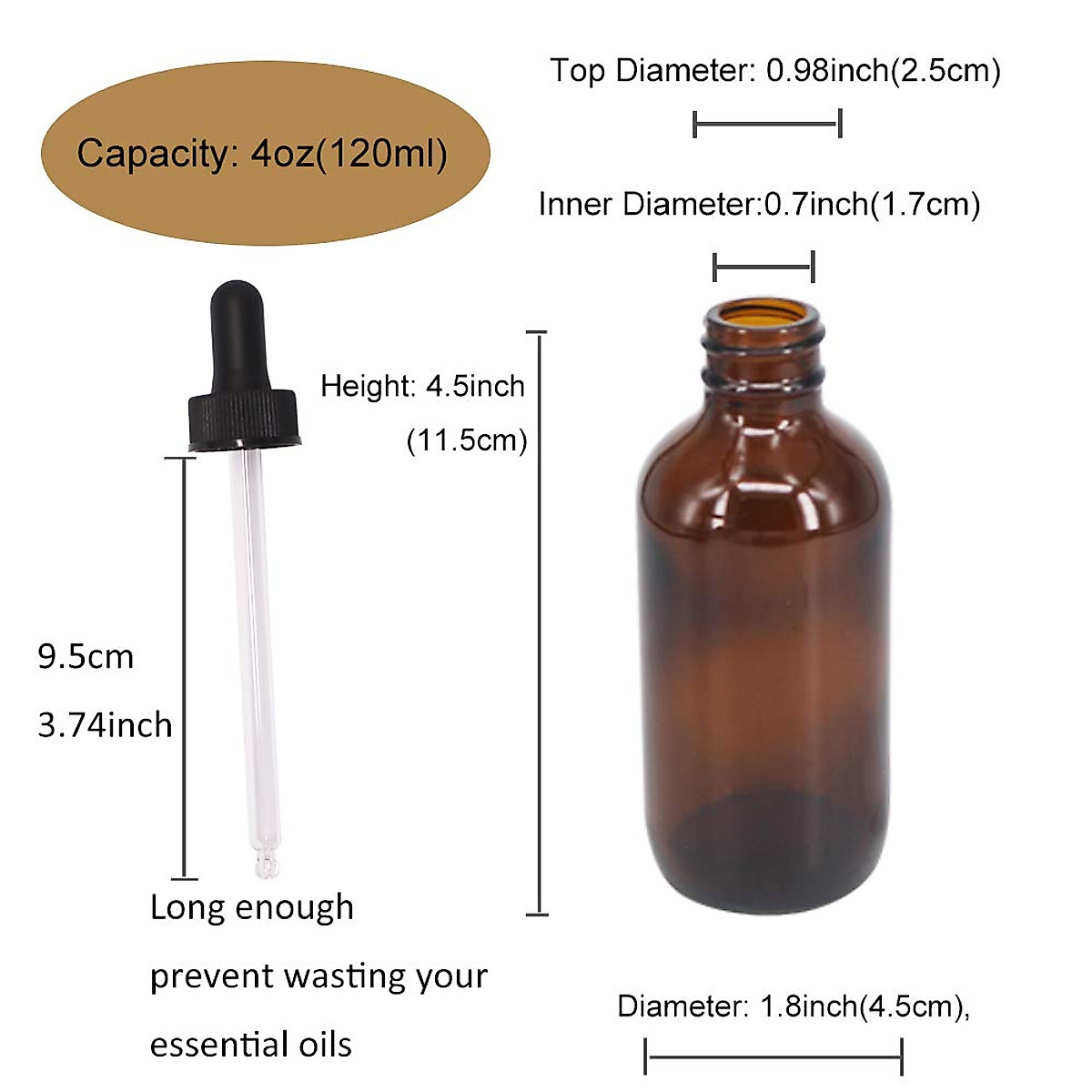 BPFY 12 Pack 4oz Glass Dropper Bottles for Essential Oil 120ml Amber Round Glass Boston Bottle With Black Glass Eye Dropper for Massage Oil, Perfume & Lab, Refillable Glass Bottle for Travel