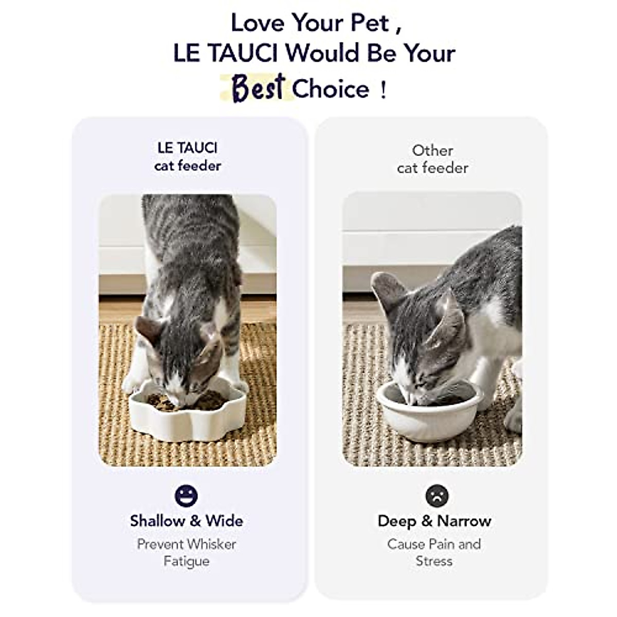 LE TAUCI Cat Food Bowl Ceramic, 8 Oz Small Shallow Cat Food Dishes for Indoor Cats, Cat Water Bowl, Relief Whisker Fatigue Cat Bowls, Cute Paw Shaped Kitten Bowls, Cat Plates, Small Animal Food Bowl