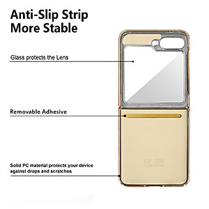 Soyeacrg Case for Samsung Galaxy Z Flip 5, Luxury Gold Plated Frame Quilted Leather Ultra Thin Folding Women Case with Ring Holder Camera Lens Protection Film for Samsung Z Flip 5 2023,Purple