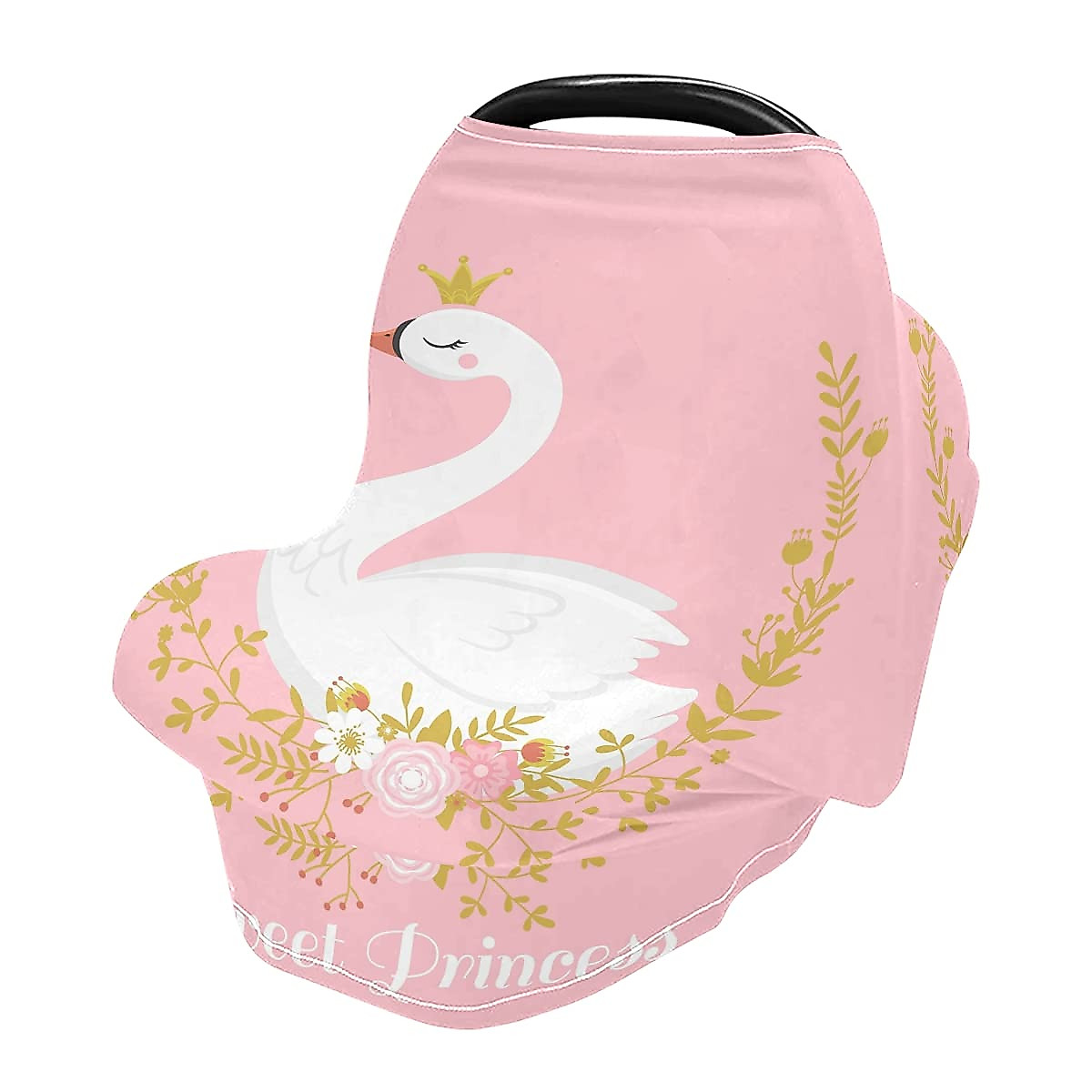 Cute Swan Princess Baby Car Seat Covers Canopy Nursing Cover Breastfeeding Scarf Soft Breathable Stretchy Coverage Infant Stroller Cover Multi Use for Boys Girls Babies