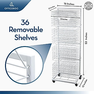 OFFICEROO Art Drying Rack for Classroom - 36 Removable Shelves - Efficient and Organized Drying Rack Art for Students' Masterpieces - Sturdy Paint Drying Rack with Lockable Wheels