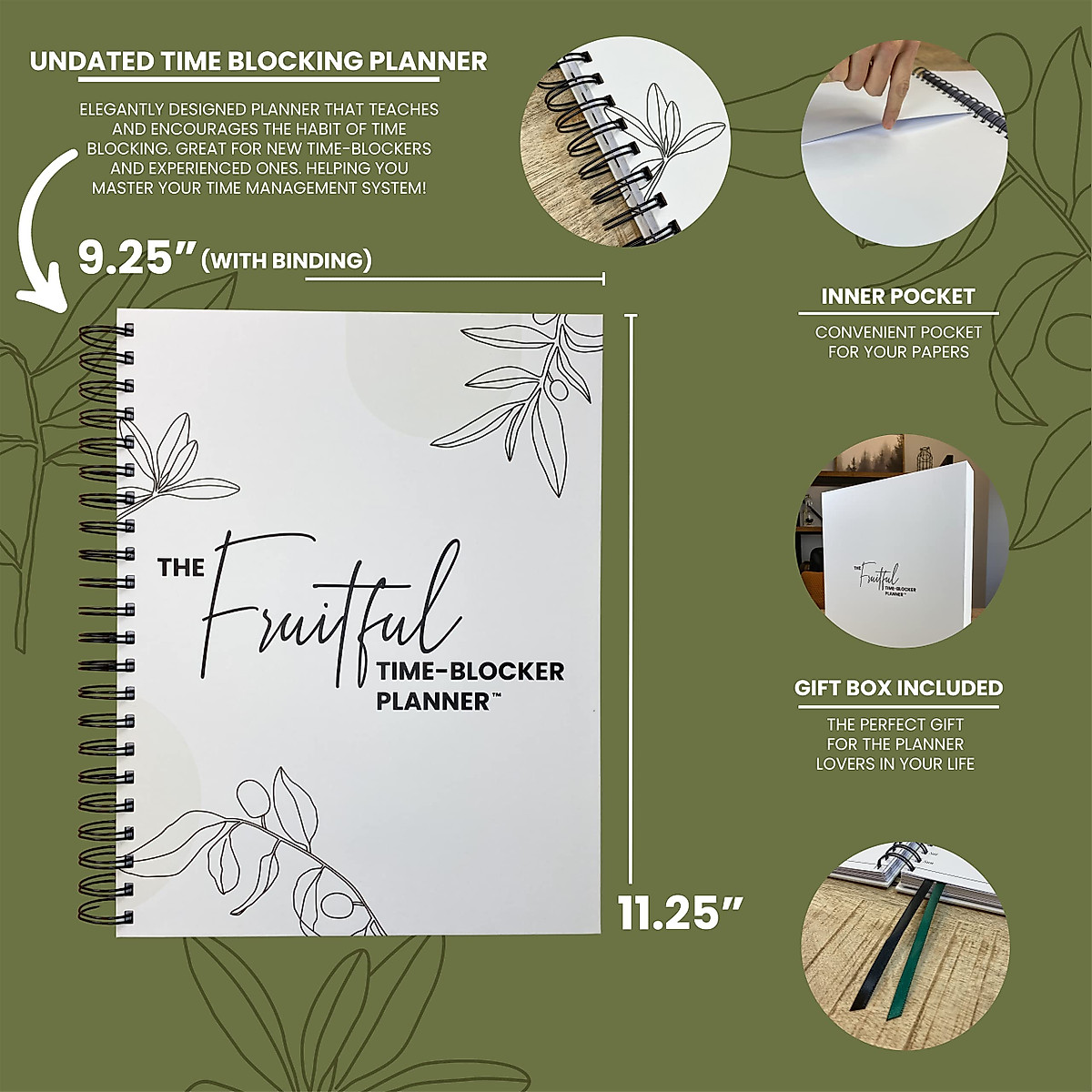 52-Weeks Undated, Time Blocking Planner, Increase Productivity and Improve Time Management, Set Annual & Monthly Goals, Hardcover, Wire Bound, Instructions on How to Time Block (White Matte)
