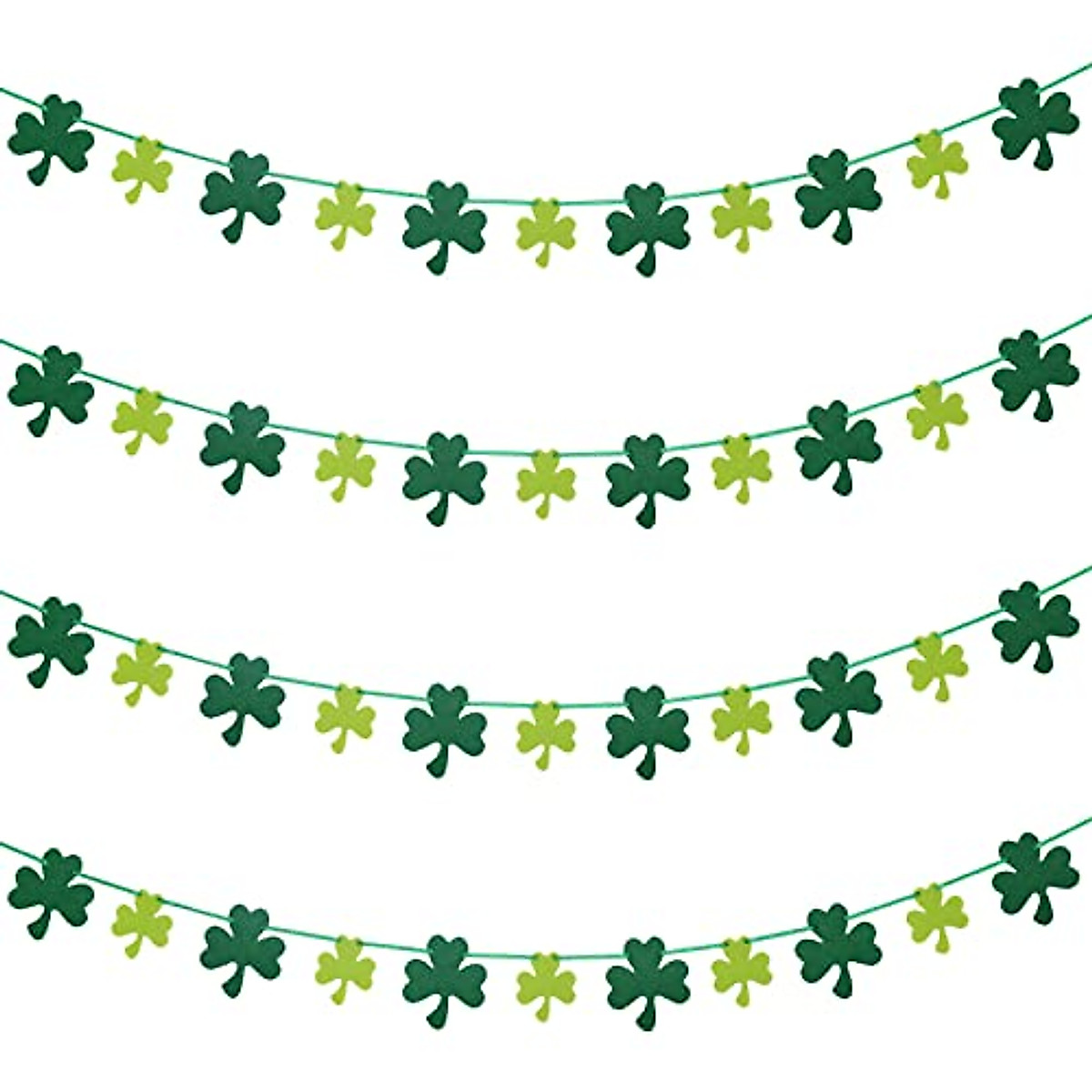 Whaline 4Pcs St. Patrick's Day Banner with String Long Felt Shamrock Banner Pre-Assembled Light Dark Green Clover Banner Fireplace Wall Hanging for Party Home Decoration