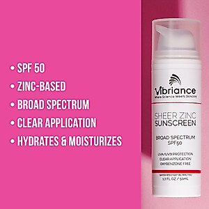 Vibriance Sheer Zinc Oxide Face Sunscreen, 1.7 fl oz - Broad Spectrum SPF 50 Tinted Moisturizer - Sensitive Skin Friendly