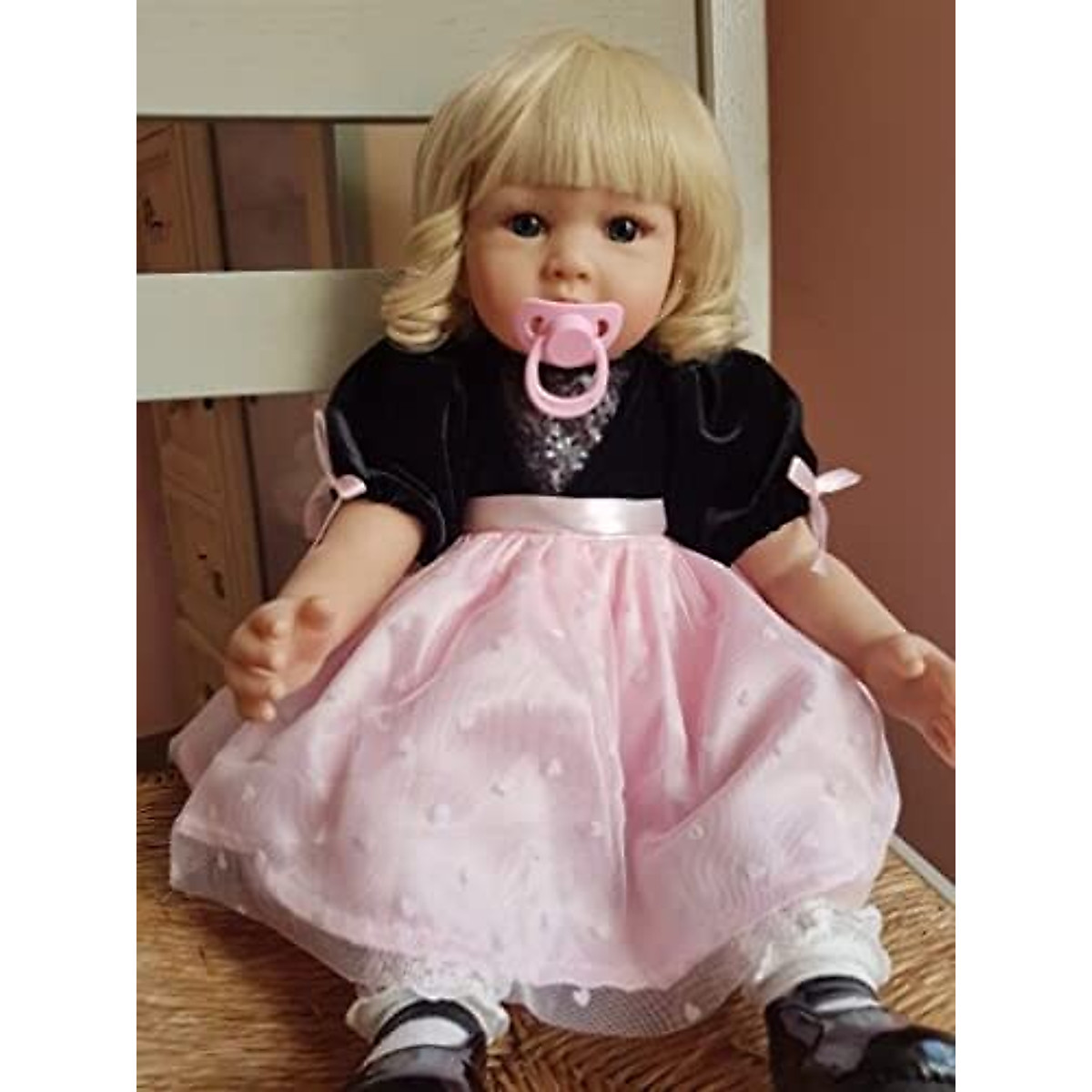 Zero Pam 24 Inch Lifelike Reborn Baby Girl Dolls Realistic Reborn Toddler Girls with Pretty Dress Vinyl Silicone Newborn Baby Doll Soft Weighted Body Handmade Baby Toys