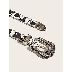 Verdusa Women's Cow Print Leather Belts Vintage Weatern Waist Belt Black and White 80