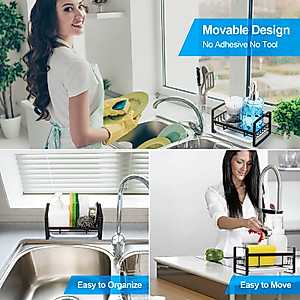 ARTLEO Dish Sponge Holder | Kitchen Sponge Caddy and Soap Dispenser Holder | Sink Tray Drainer Rack | Come with Front Drip Tray, for countertop, Black Stainless Steel.