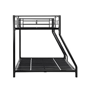 HBRR Twin Over Full Metal Bunk Beds with Ladders & Full Length Guardrail, Low Bunkbeds for Kids, Teens & Adults, Heavy Duty Metal Slats, No Box Spring Needed, Black