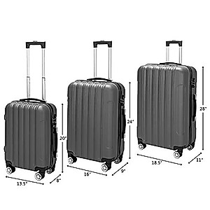 Karl home Luggage Set of 3 Hardside Carry on Suitcase Sets with Spinner Wheels & TSA lock, Portable Lightweight ABS Luggages for Travel, Business - Dark Grey (20/24/28)