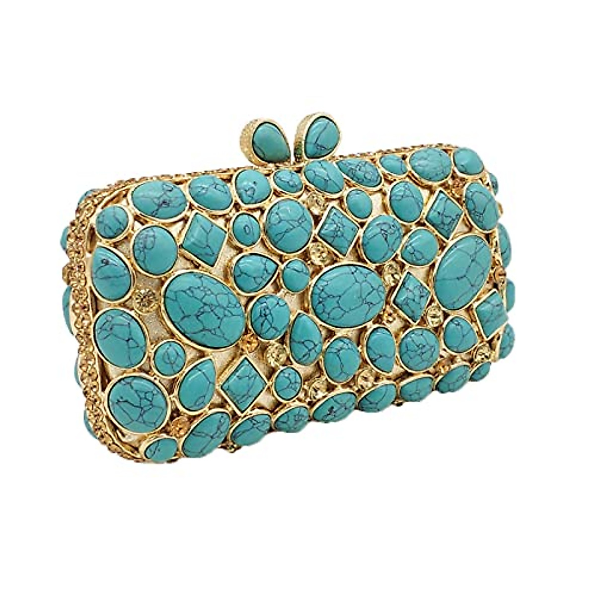 Women's Evening Bag Women Banquet Purse Luxury Evening Bag Turquoise Stone Crystal Clutches Wedding Handbag (Color : Blue)