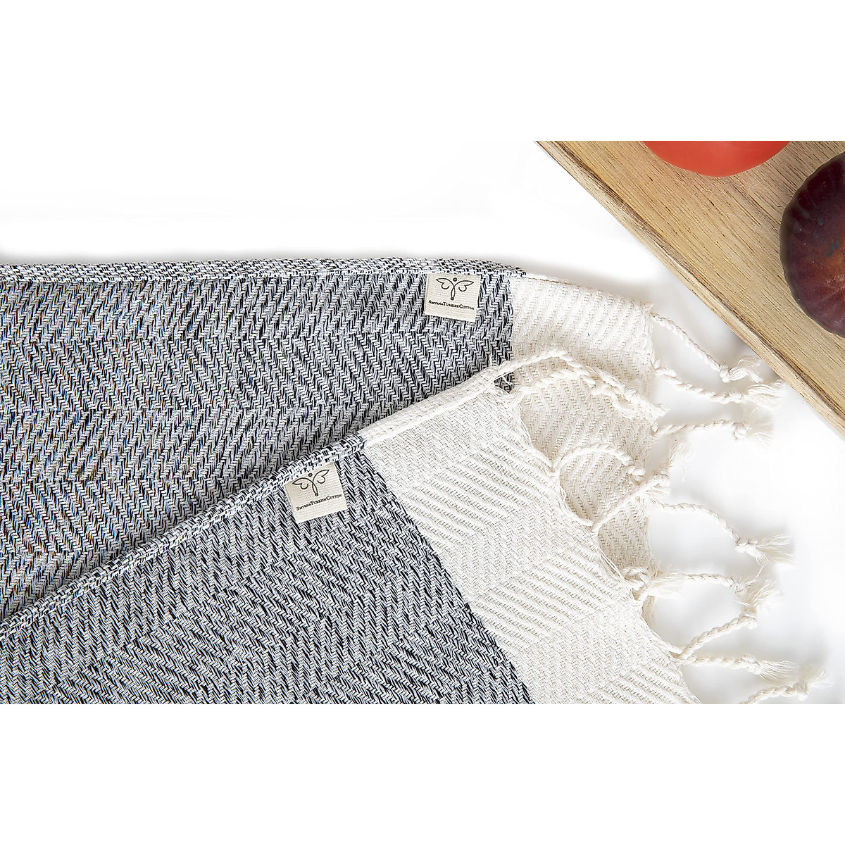 SMYRNA TURKISH COTTON Kitchen Dish Towels Herringbone Series Pack of 4 | 100% Cotton, 15x26 | Machine Washable Wash Cloths | Soft, Absorbent, Prewashed and Quick Dry Turkish Dish Towels (Gray)