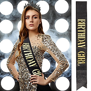 Velscrun Black Crystal Birthday Tiara Crowns for Women Girls Princess Crown with Combs Birthday Girl Headband Sash Happy Birthday Party Decorations Birthday Gift Cake Topper Hair Accessories