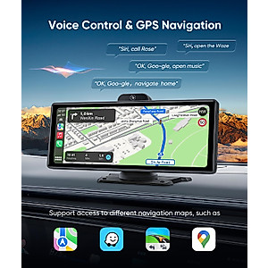 10.26'' Wireless Carplay and Android Auto, Portable Car Stereo with 4K Dash Cam, 1080P Backup Camera, Drivemate Carplay Screen with Bluetooth/Navigation/MirrorLink
