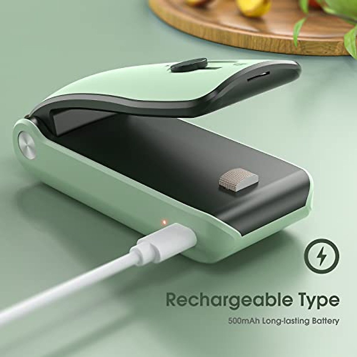 NOVFIT Mini Bag Sealer, 2 in 1 Rechargeable Heat Sealer Portable Bag Sealing Machine, Handheld Vaccum Plastic Bag Resealer, Keep Food Chips Cookies Snacks Fresh Kitchen Gadgets, Green