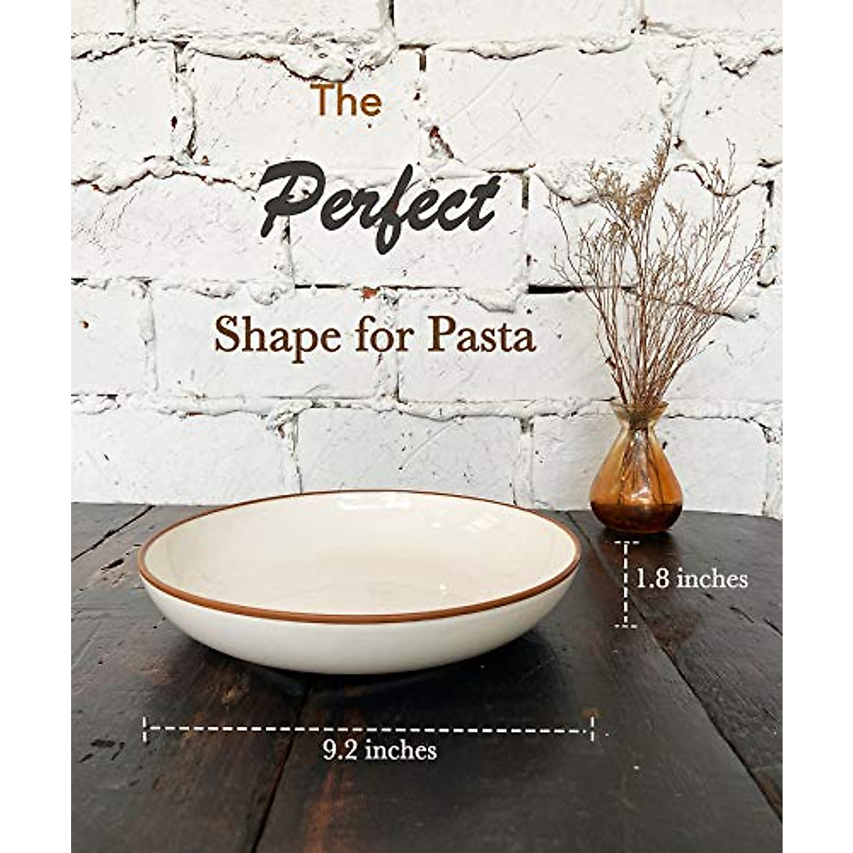 Mora Ceramic Large Pasta Bowls 30oz, Set of 4 - Serving, Salad, Dinner, etc Plate/Wide Bowl - Microwave, Oven, Dishwasher Safe Kitchen Dinnerware - Modern Porcelain Stoneware Dishes, Vanilla White