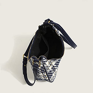 Chloe soo Women Shoulder Bags half moon purse Hobo Underarm Purse Tote Handbag Retro Blue Classic Plaid Tweed Zipper 18