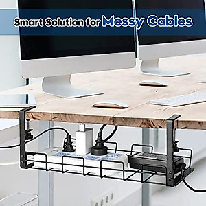 No Drill Under Desk Cable Management Tray, 2 Pack Desk Wire Management Cable Tray Sturdy Alloy Steel Wire Organizer Under Desk Basket for Office and Home Standing Desk