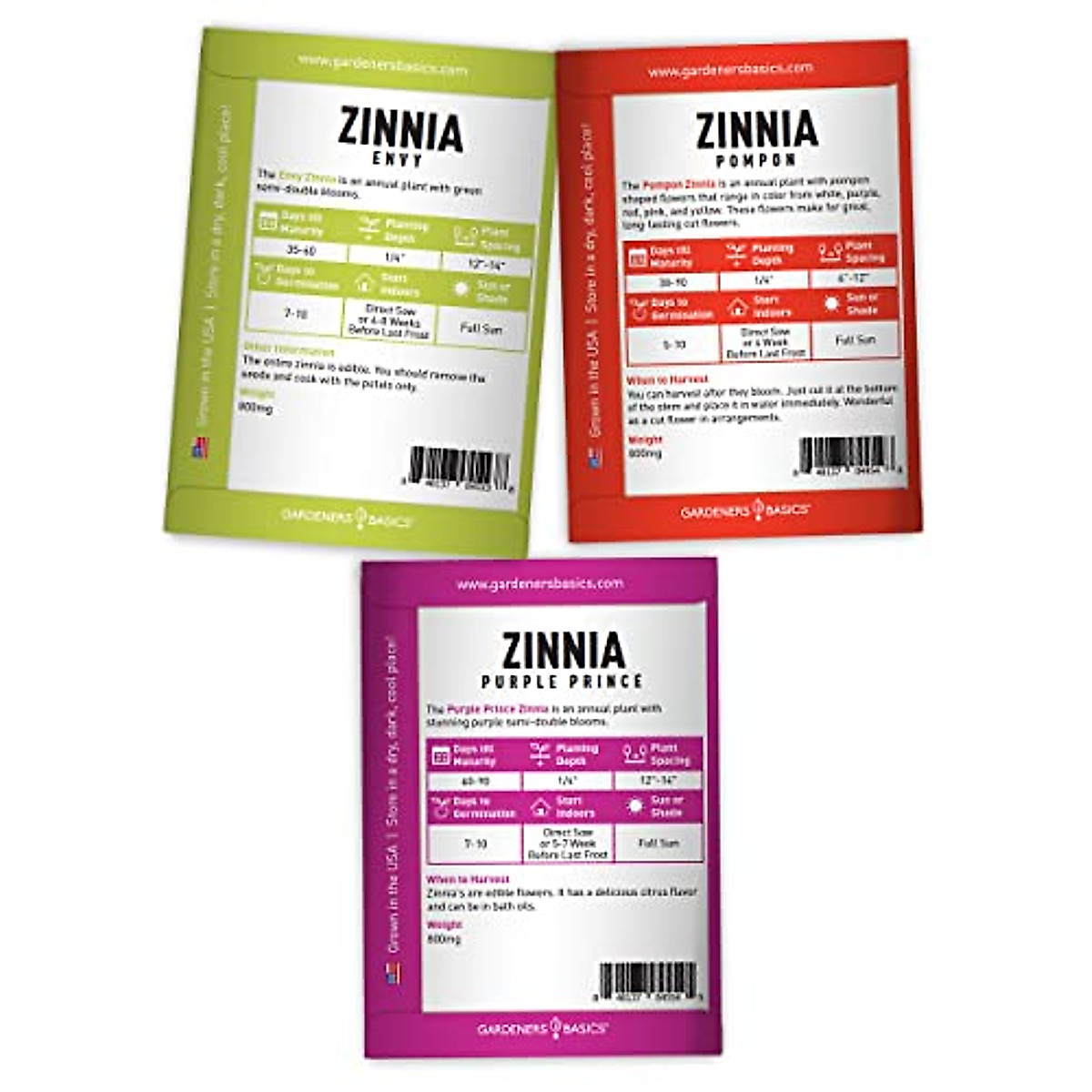 Zinnia Seeds for Planting Outdoors Flower Seeds (5 Variety Pack) Thumbelina, Lilliput, Envy, Purple Prince and Pompon Varieties for Butterflies, Bees, Pollinators Wildflower Seed by Gardeners Basics