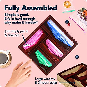 KMC Bamboo Ziplock Bag Organizer for Drawer,Acrylic Ziplock Bag Storage Organizer, Kitchen Storage Organizer, 4 Slots in 1 Box, compatible with Gallon, Quart, Snack and Sandwich(Frosted)