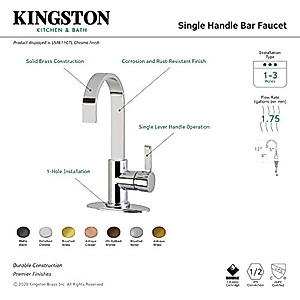 Kingston Brass LS8611CTL Continental Bar Faucet, 5-7/8" (L) x 4-15/16" (W) x 11-11/16" (H), Polished Chrome