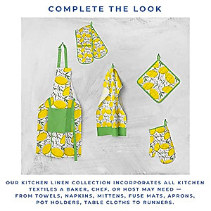 Kotton Culture Oven Mitt Set of 2 Cooking Microwave Hand Gloves 100% Quilted Cotton Extra Long and Heat Resistant Machine Washable Flexible (Lemon, 8 x 13 Inches)