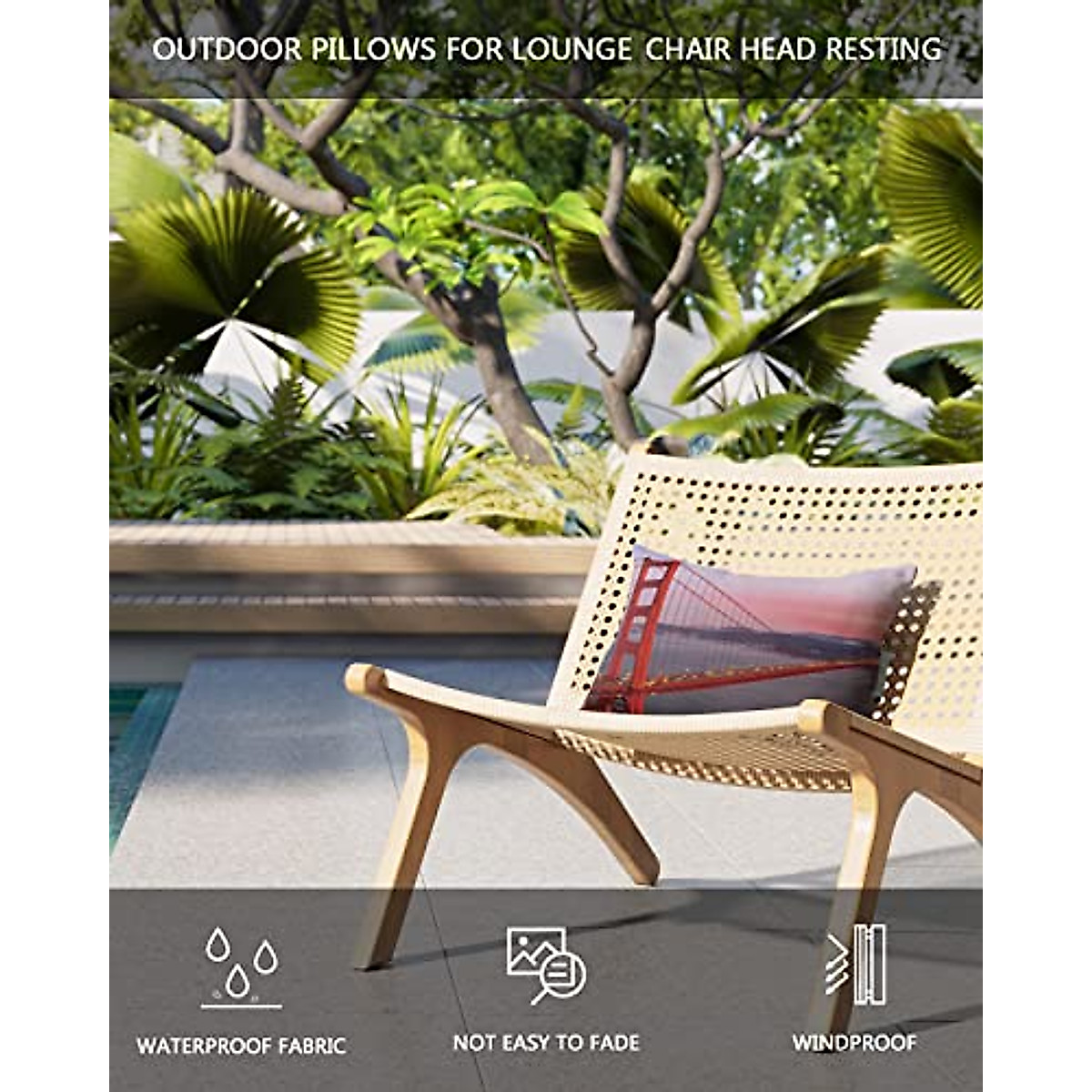 Recliner Head Pillow Ledge Loungers Chair Pillows with Insert Golden Gate Bridge Sunset Landscape Lumbar Pillow with Adjustable Strap Outside Patio Decorative Garden Cushion for Bench Couch, 2 PCS