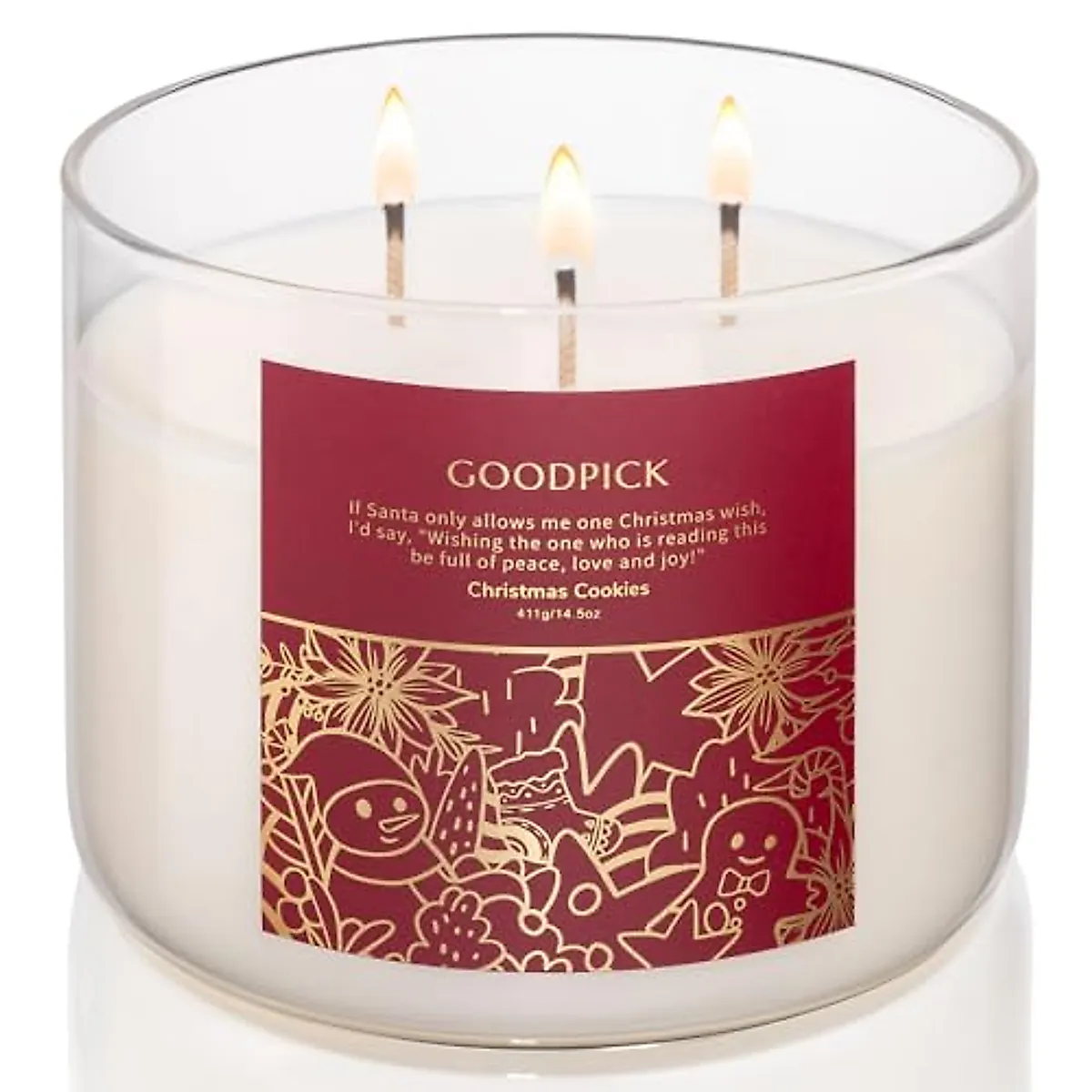 Goodpick Christmas Cookie Scented Candle, Holiday Candles Gifts, Jar Candle for Living Room, Soy Candles for Friend, 3 Wicks Scentsational Candles, 14.5 Oz Includes Lid
