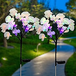 Epicgadget Solar Fiber Optic Camellia Flower Light, Colorful Outdoor Solar Garden DIY Decorative Lights for Walkway Pathway Backyard Christmas Decoration Parties (2 Pieces)