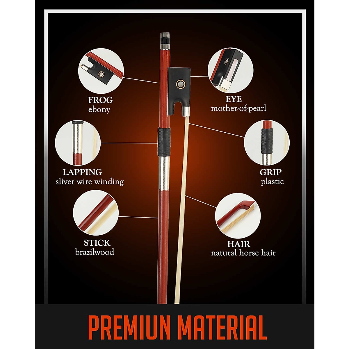 LMS Violin Bow Full Size 4/4 Brazilwood Violin Bows Lightweight Bow Well Balance Fiddle Bow Made with Ebony Frog Mongolian White Horse Hair for Violin Student Professional (4/4)