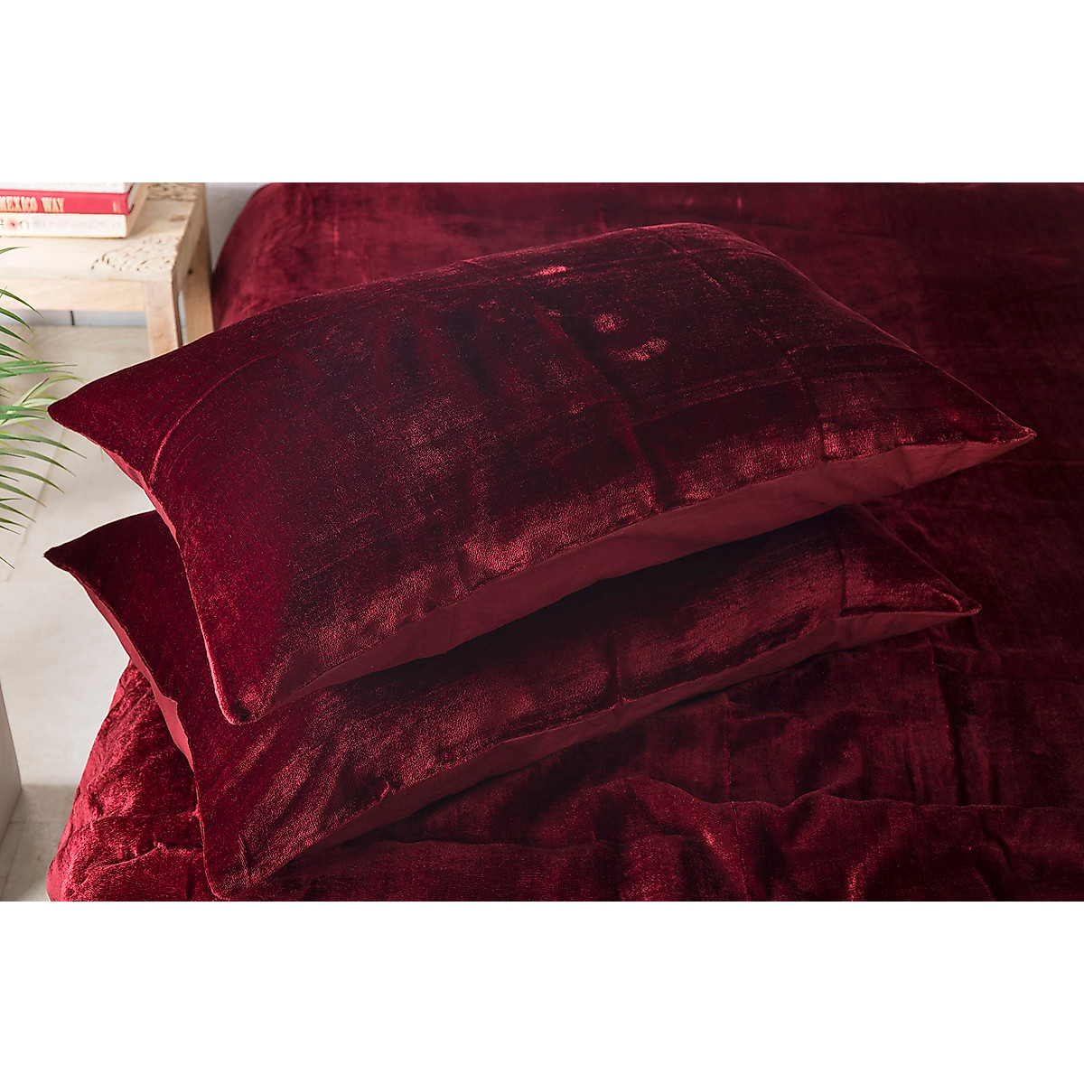 Madhu International Wine Red Velvet Duvet Cover - Made of Premium Rayon Velvet - Twin Size Duvet and Pillow Cover Set of 3 - Luxury Boho Bedding - UO Comforter Cover Quilt - 68 inches x 90 inch